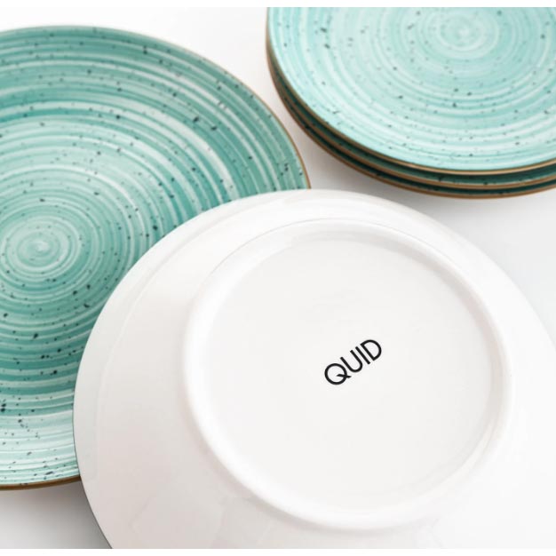 Quid – 18-delige bordenset – serviesset – groen / blauw met spikkels ...