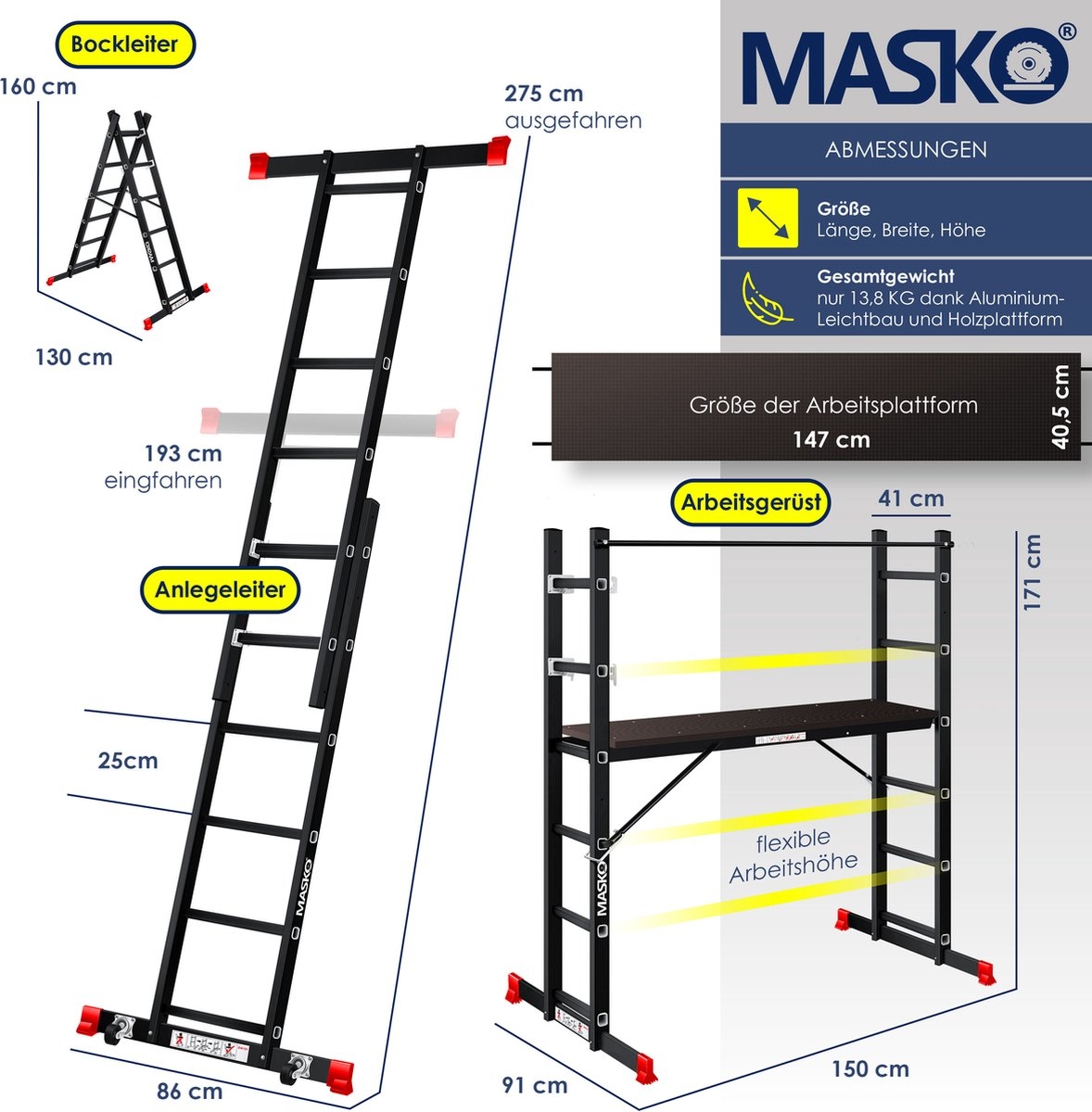 Aluminium steiger – kamersteiger – 2,75 meter – multifunctionele ladder ...