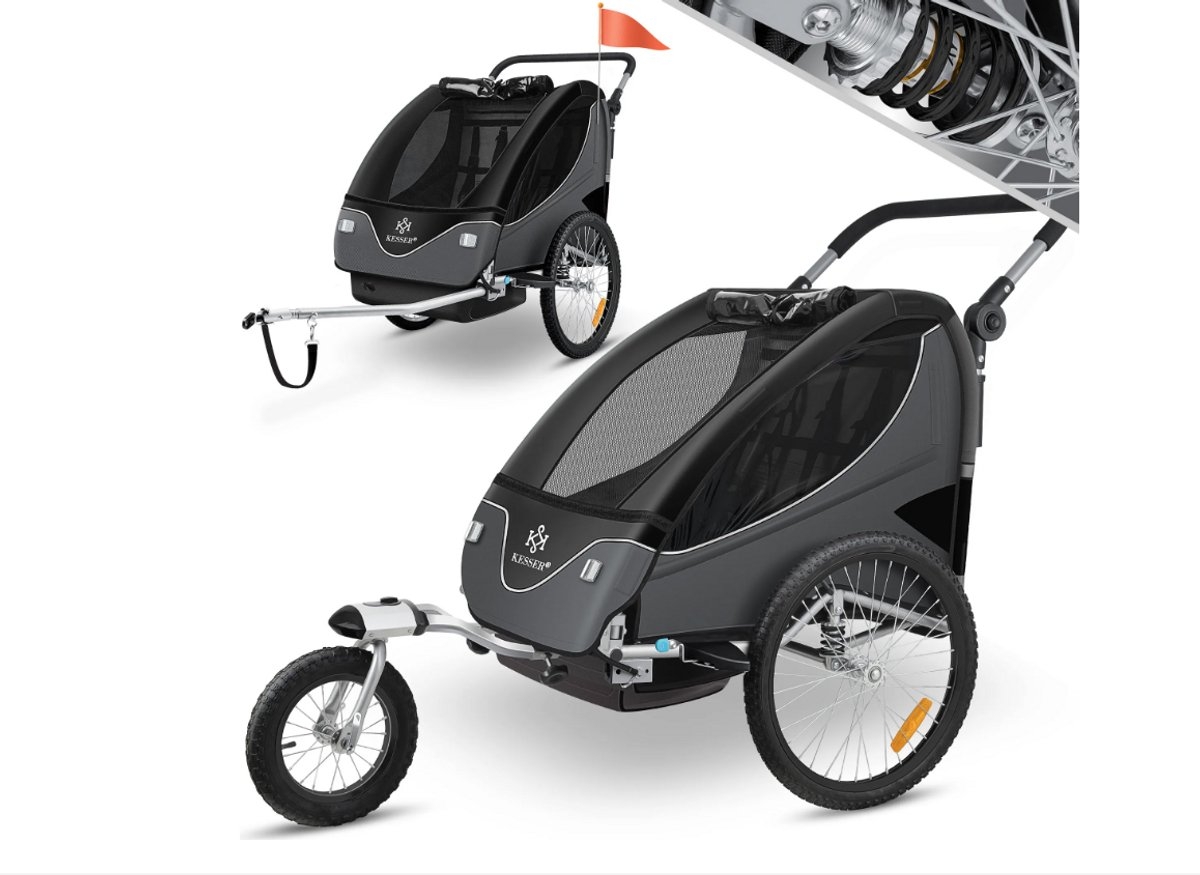 Kinderfietskar kinderaanhanger – met jogger / buggyfunctie – 360 ...