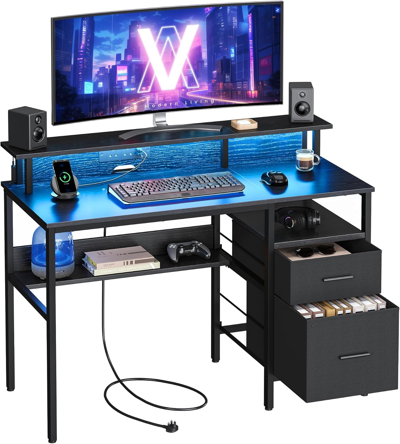 Bureau – gaming bureau 120×55 cm – met laden – monitor standaard – LED ...